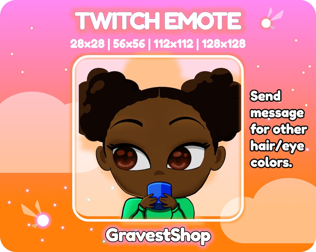 Sips Tea Emote, Twitch, Discord Emoji, Black Girl, Dark Brown Hair ...