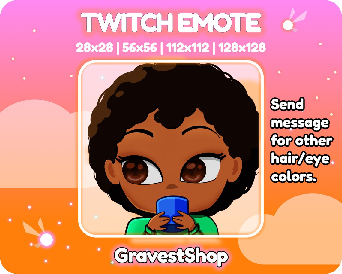 Sips Tea Emote Black Girl Dark Brown Hair Brown Eyes Chibi - Etsy