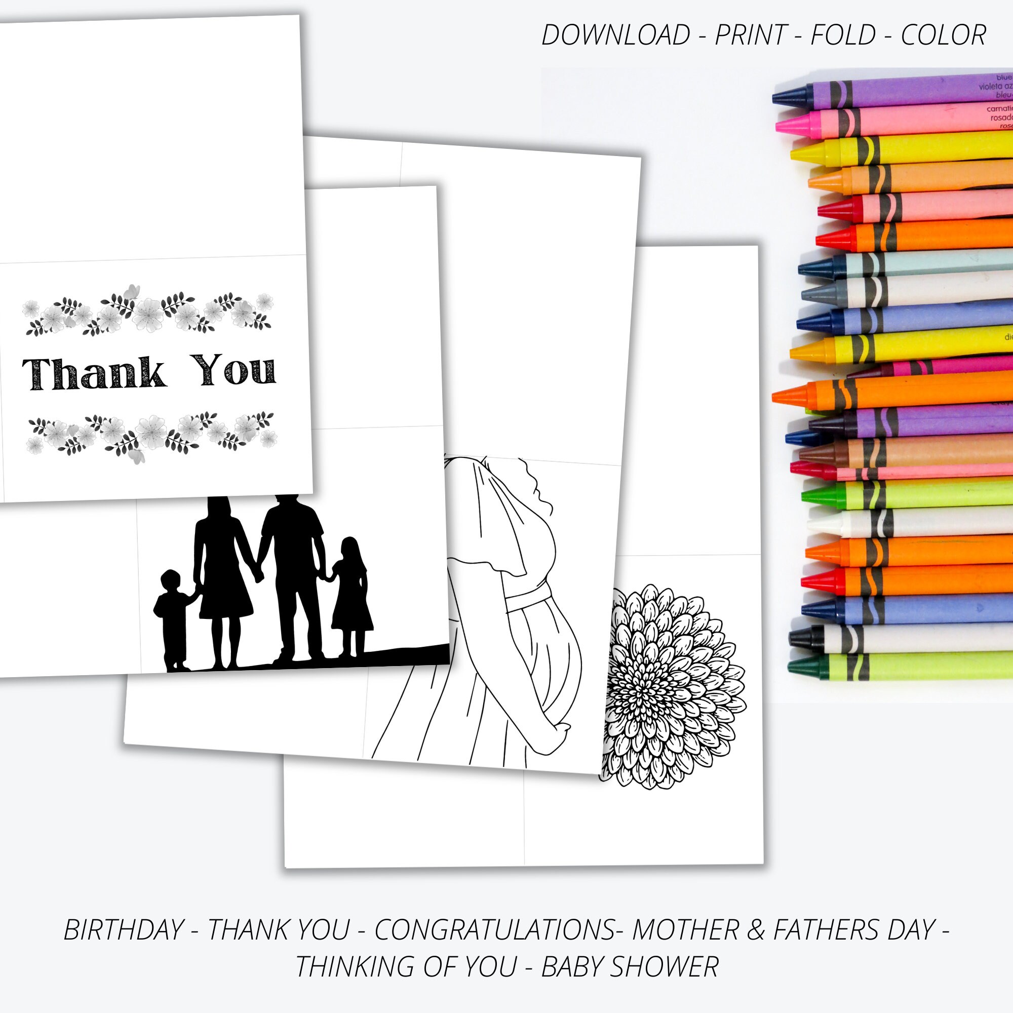 Printable Coloring Greeting Cards Bundle | 56 Unique Cards | Multiple ...