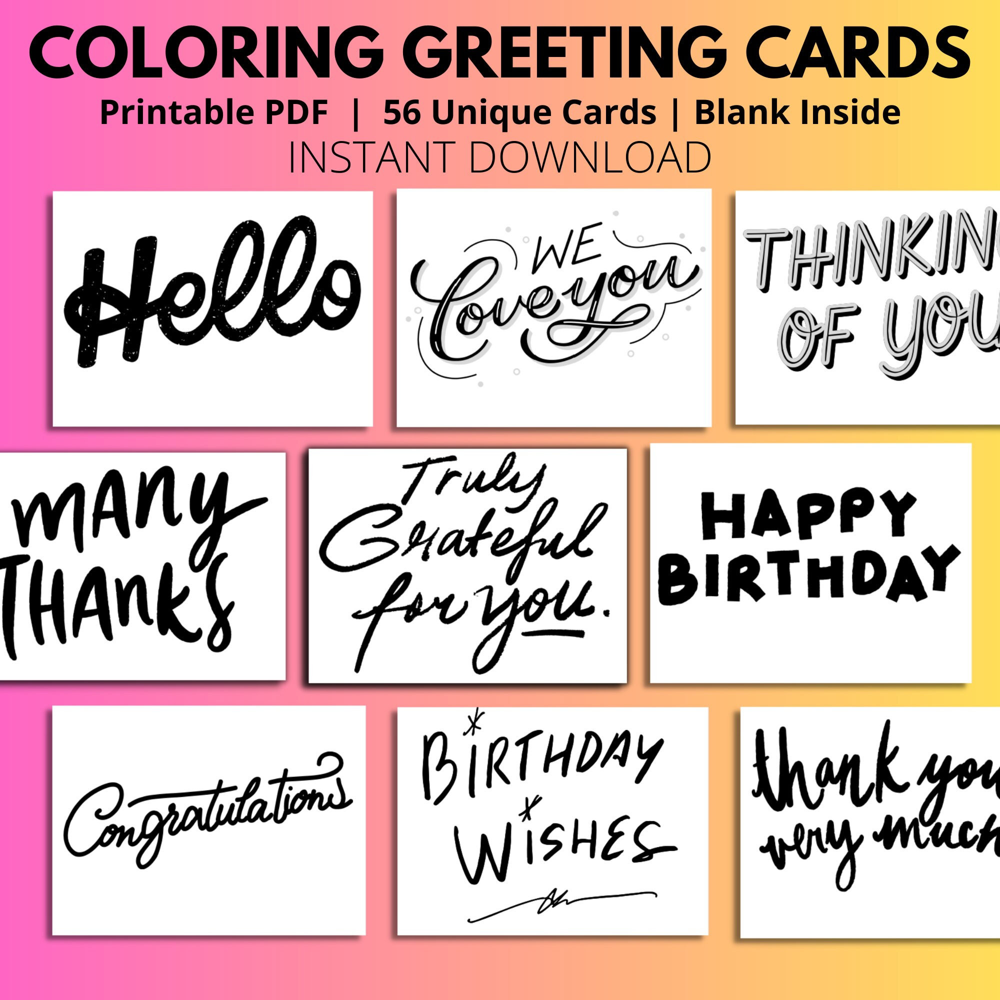 Printable Coloring Greeting Cards Bundle: 56 DIY Kids Cards (PDF) - Etsy