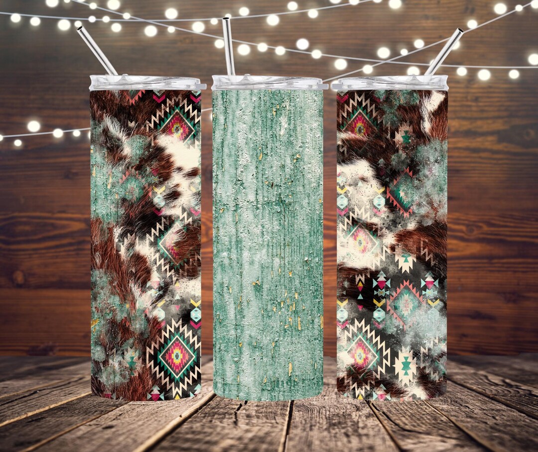 Cow Hide Aztec Stainless Steel Tumbler, 20oz - Etsy