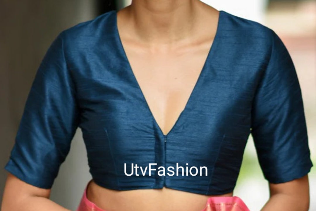 V-neck Blouse,deep V-neck Blouse With Elbow Sleeves, Readymade Blouse ...