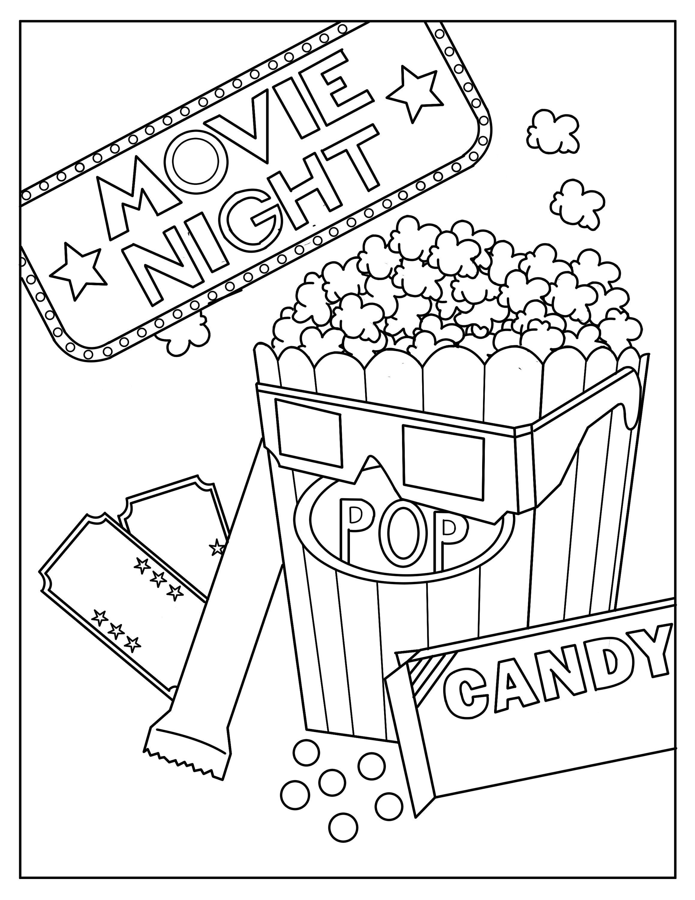 Movie Night Coloring Page | Etsy