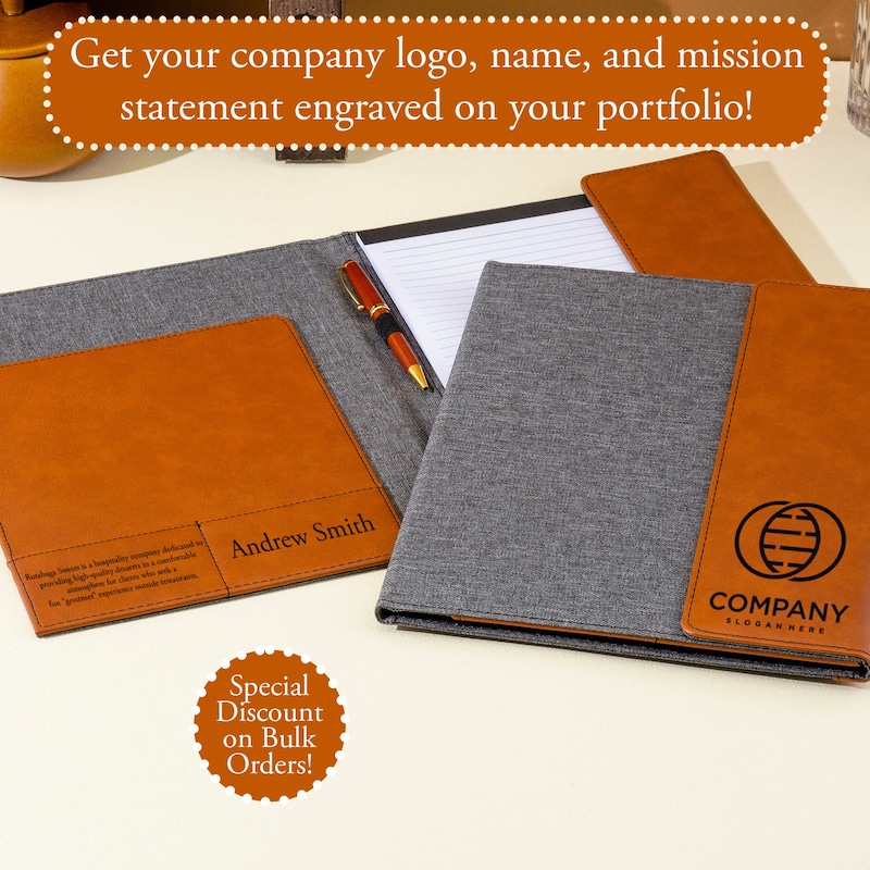Personalized Leather Portfolio With Logo - Etsy