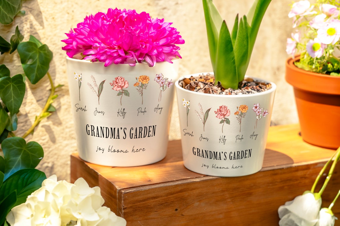 Birth Flower Grandma's Garden Planter, Custom Flower Pot, Personalized ...