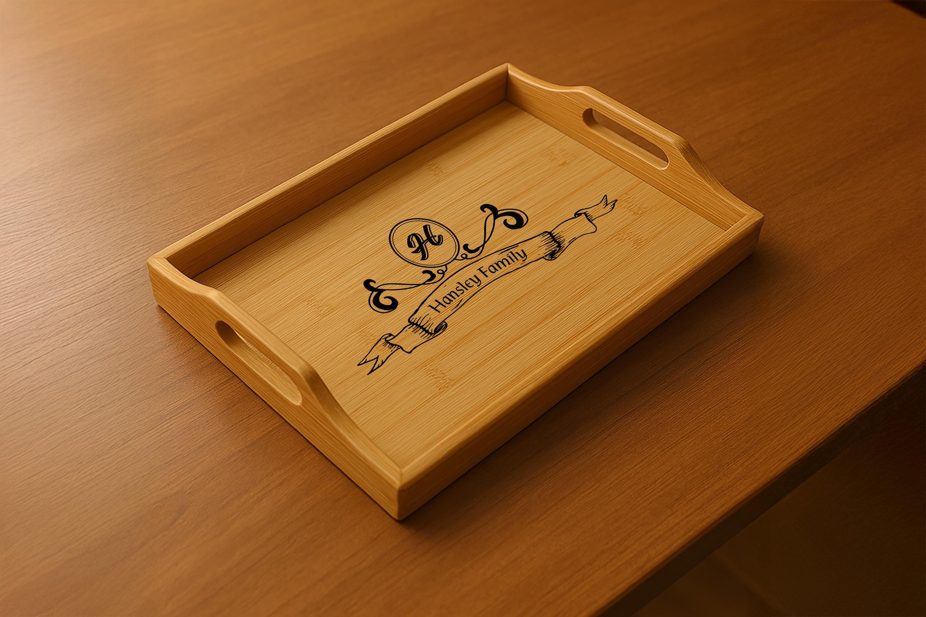 Bamboo Serving Tray, Family Name Engraved Tray, Family Gift, Gift for ...