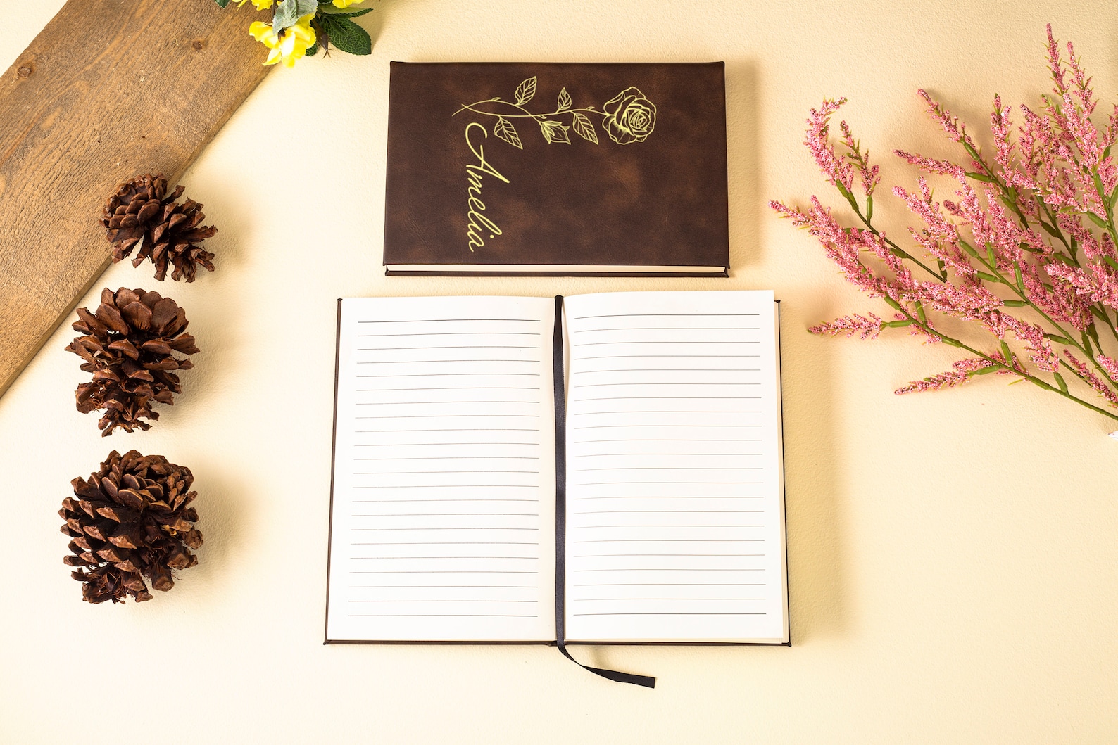 Birth Flower Journal, Birth Month Flower Gift, Leather Journal, Custom ...