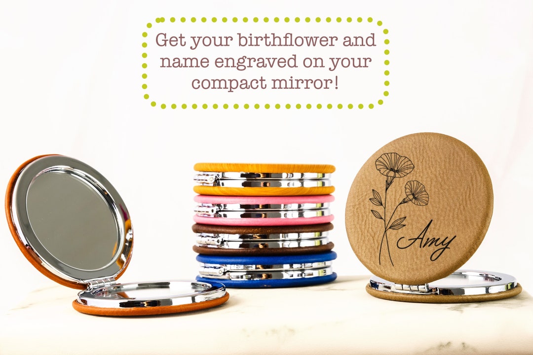 Birth Flower Mirror Compact, Compact Cosmetic Mirror, Personalized ...