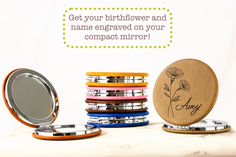 Birth Flower Mirror Compact, Compact Cosmetic Mirror, Personalized ...