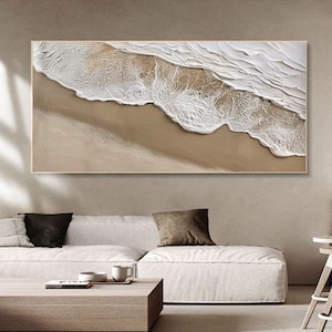 Original Beige Texture 3D Ocean Waves Painting on Canvas,wabi-sabi ...