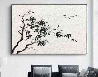 Black and White Minimalist Painting Large Black Abstract Wall Art White ...