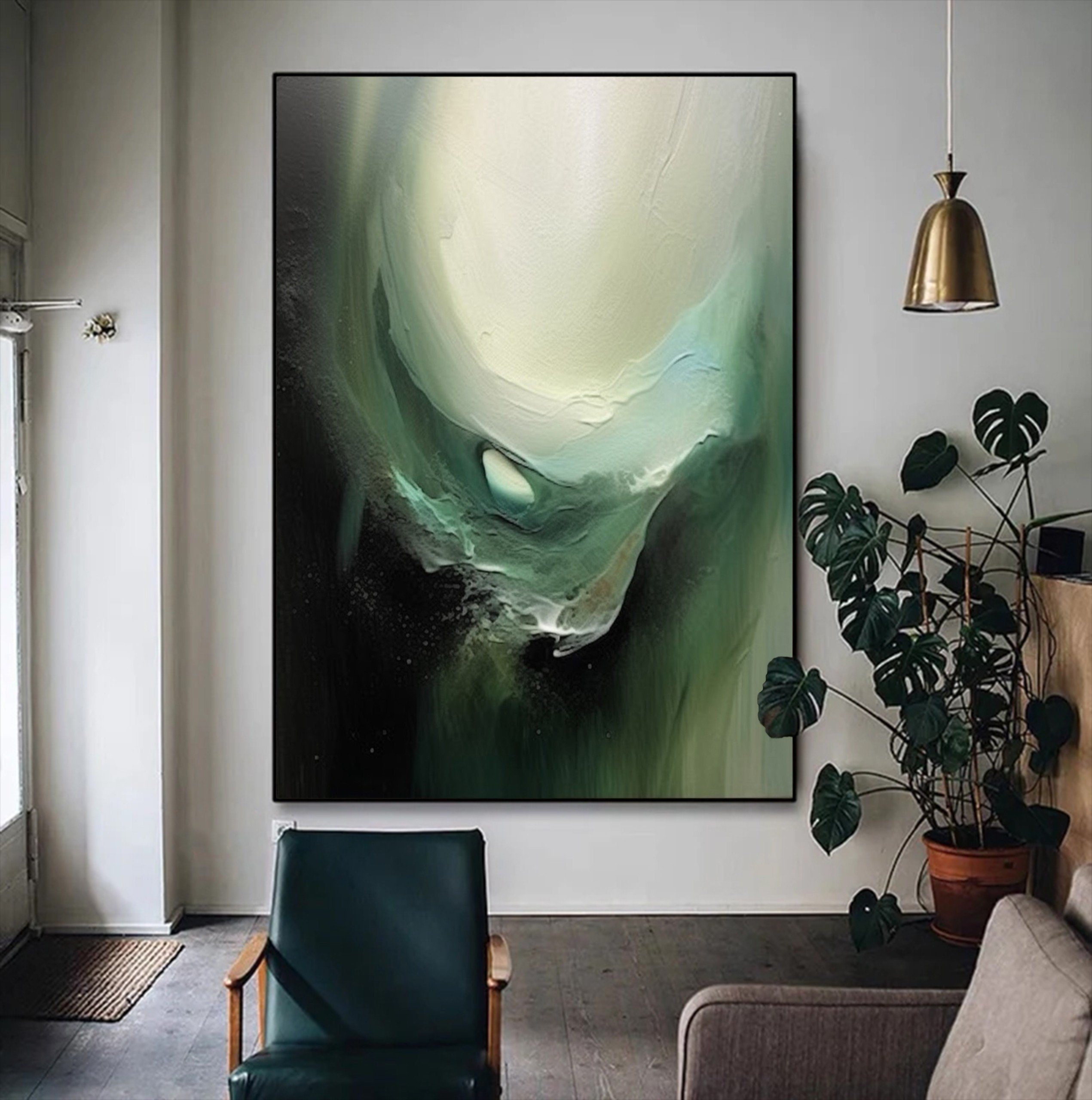 Large Green Abstract Painting Green Art Modern Abstract Painting ...