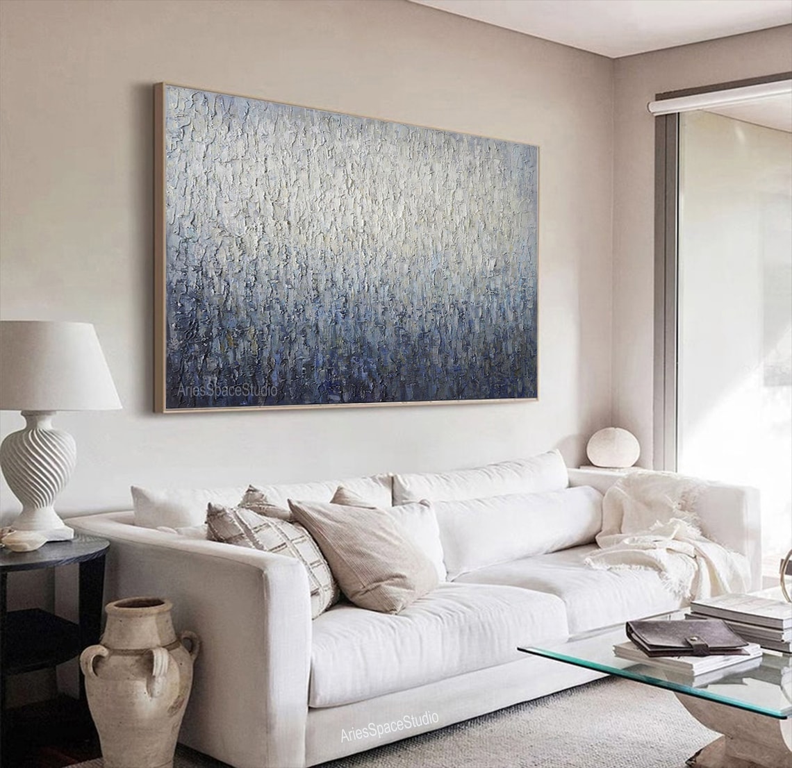 Large Original Blue Gray Abstract Painting on Canvas Abstract Acrylic ...