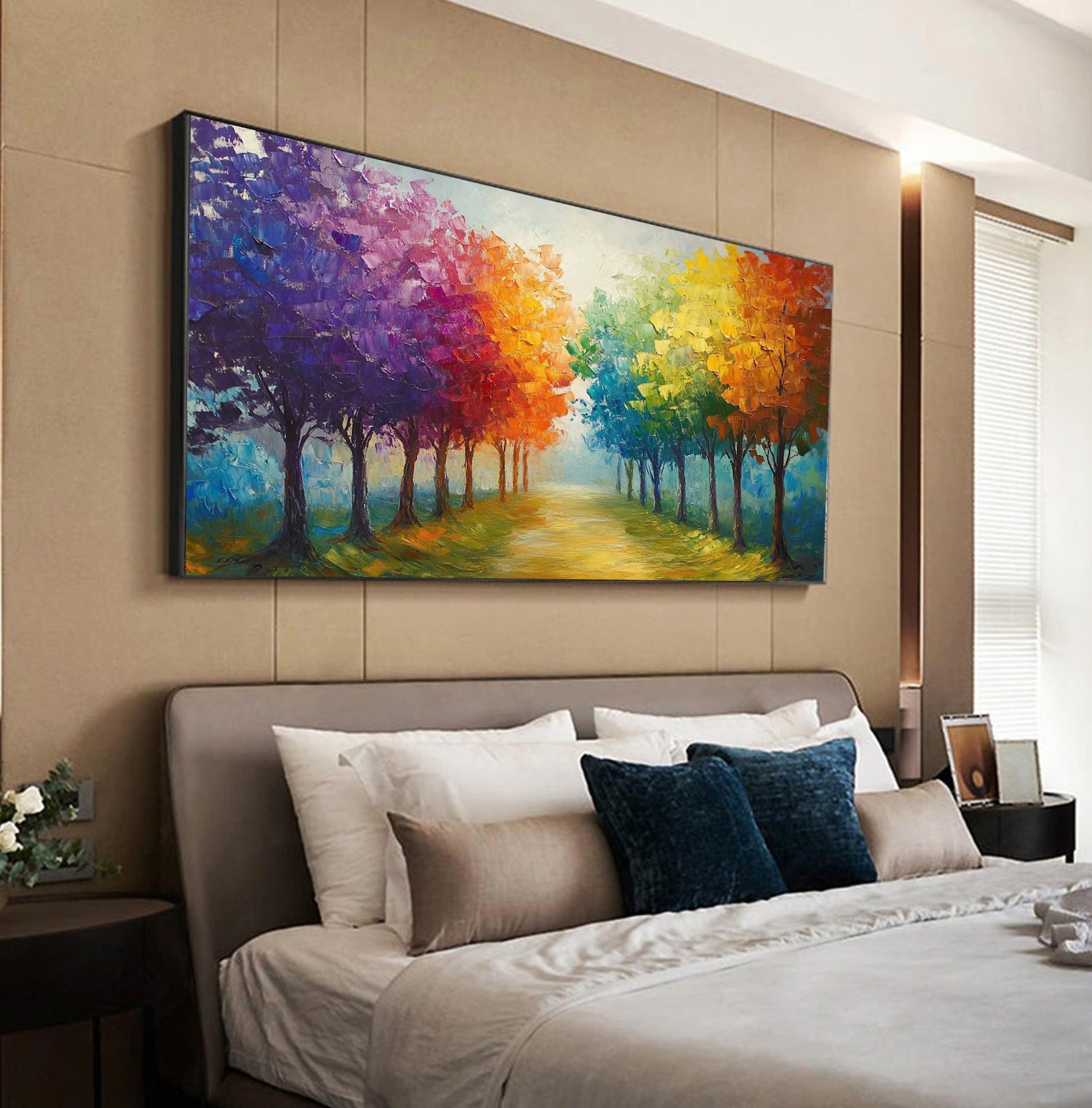 Colorful Forrest Oil Painting on Canvas, Large Modern Abstract Painting ...