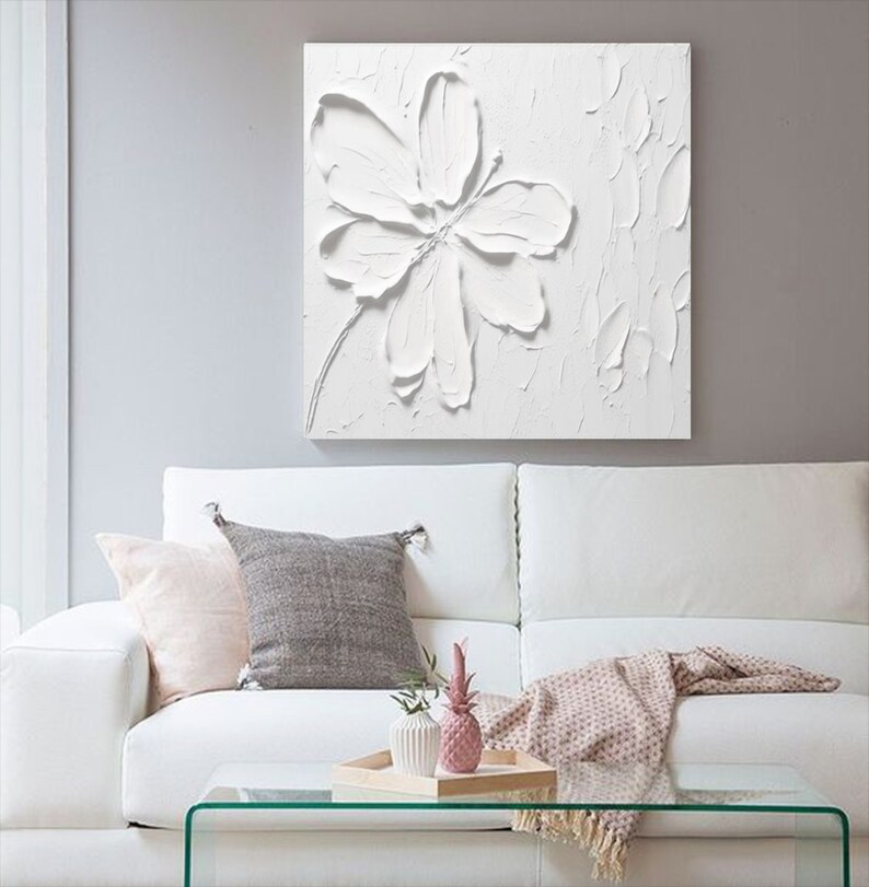 3D White Flower Abstract Painting on Canvas Original White Texture ...