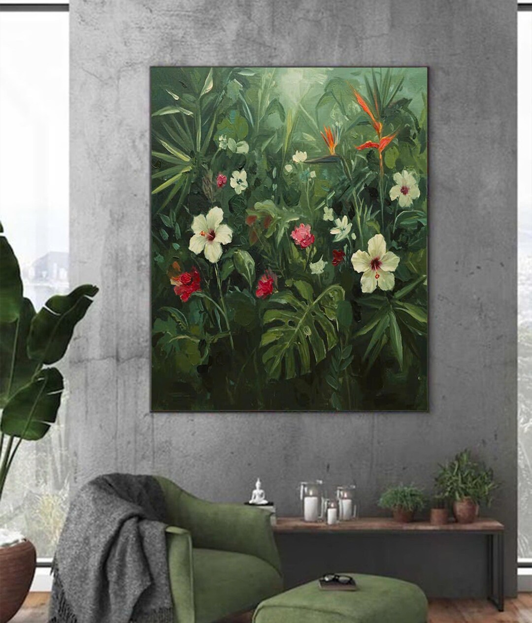 Original Green Flower Oil Painting on Canvas,abstract Green Flower ...