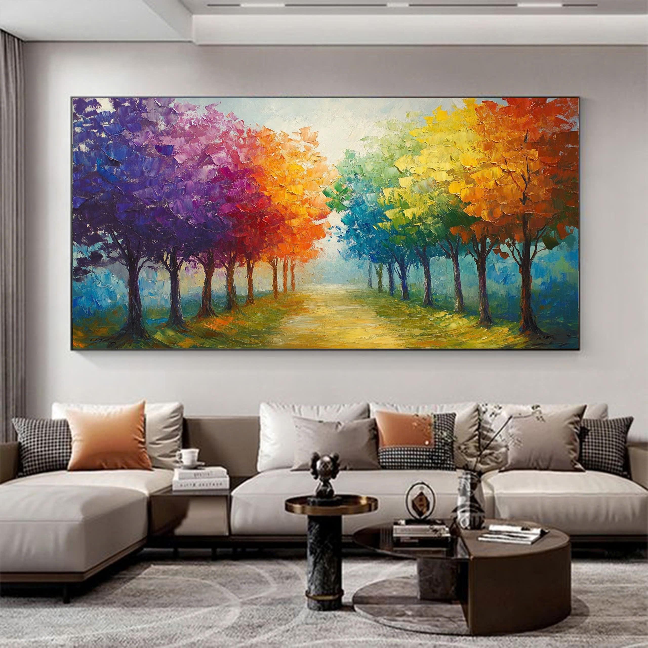 Colorful Forrest Oil Painting on Canvas, Large Modern Abstract Painting ...
