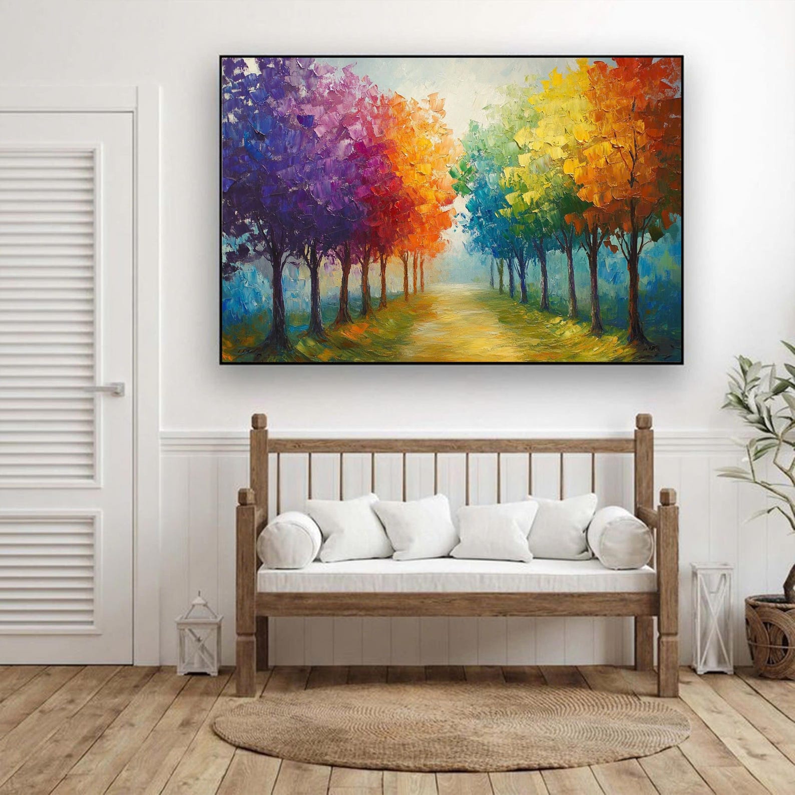 Colorful Forrest Oil Painting on Canvas, Large Modern Abstract Painting ...