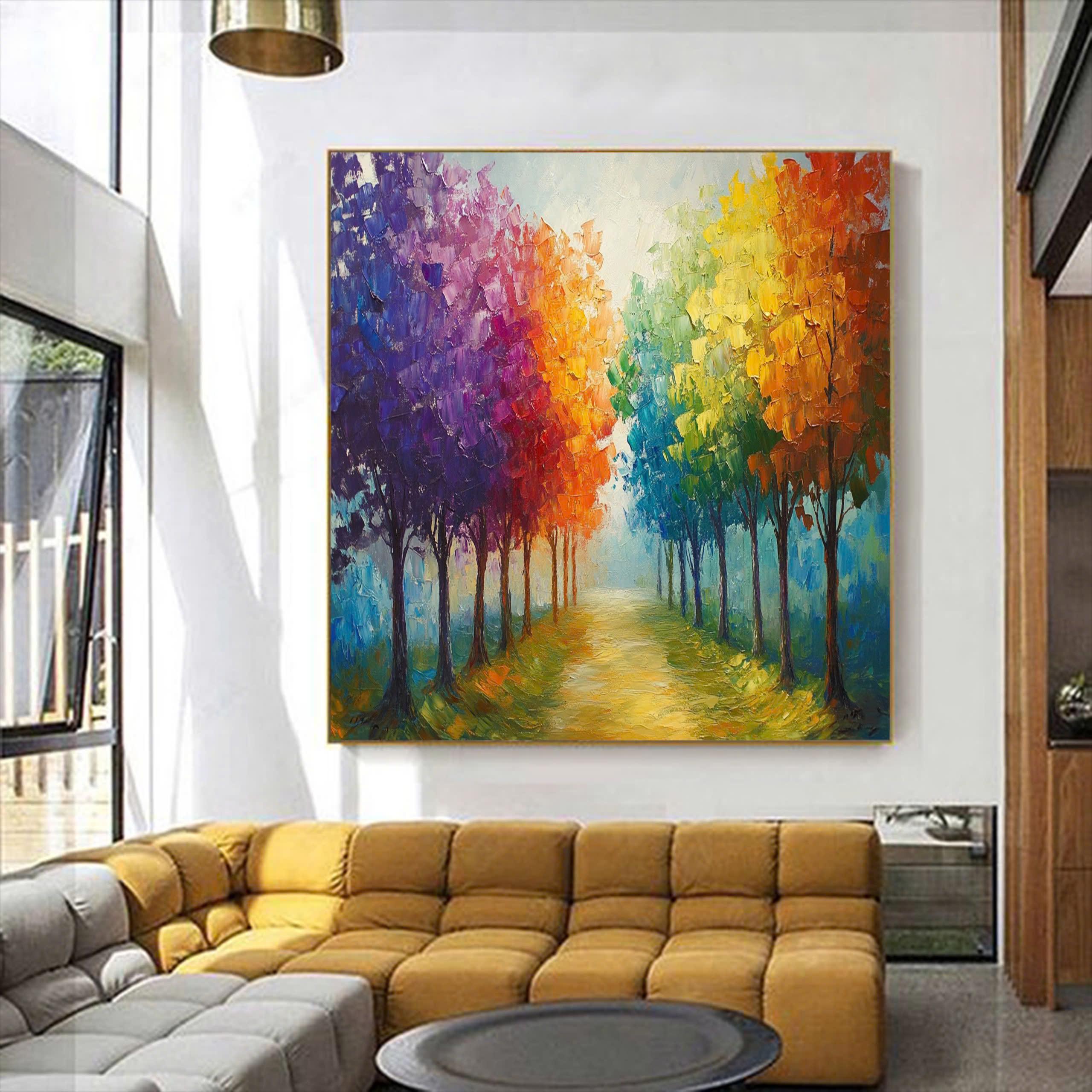 Colorful Forrest Oil Painting on Canvas, Large Modern Abstract Painting ...
