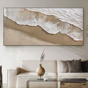 Original Beige Texture 3D Ocean Waves Painting on Canvas,wabi-sabi ...