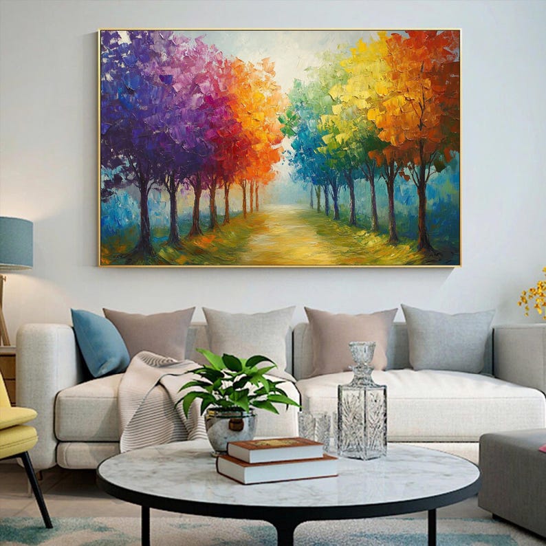 Colorful Forrest Oil Painting on Canvas, Large Modern Abstract Painting ...