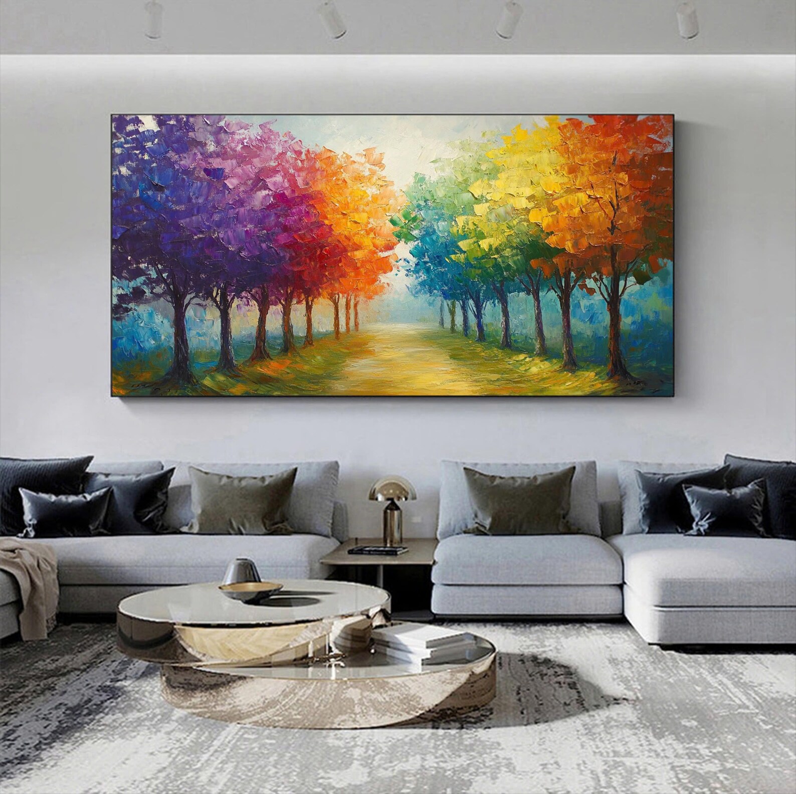 Colorful Forrest Oil Painting on Canvas, Large Modern Abstract Painting ...