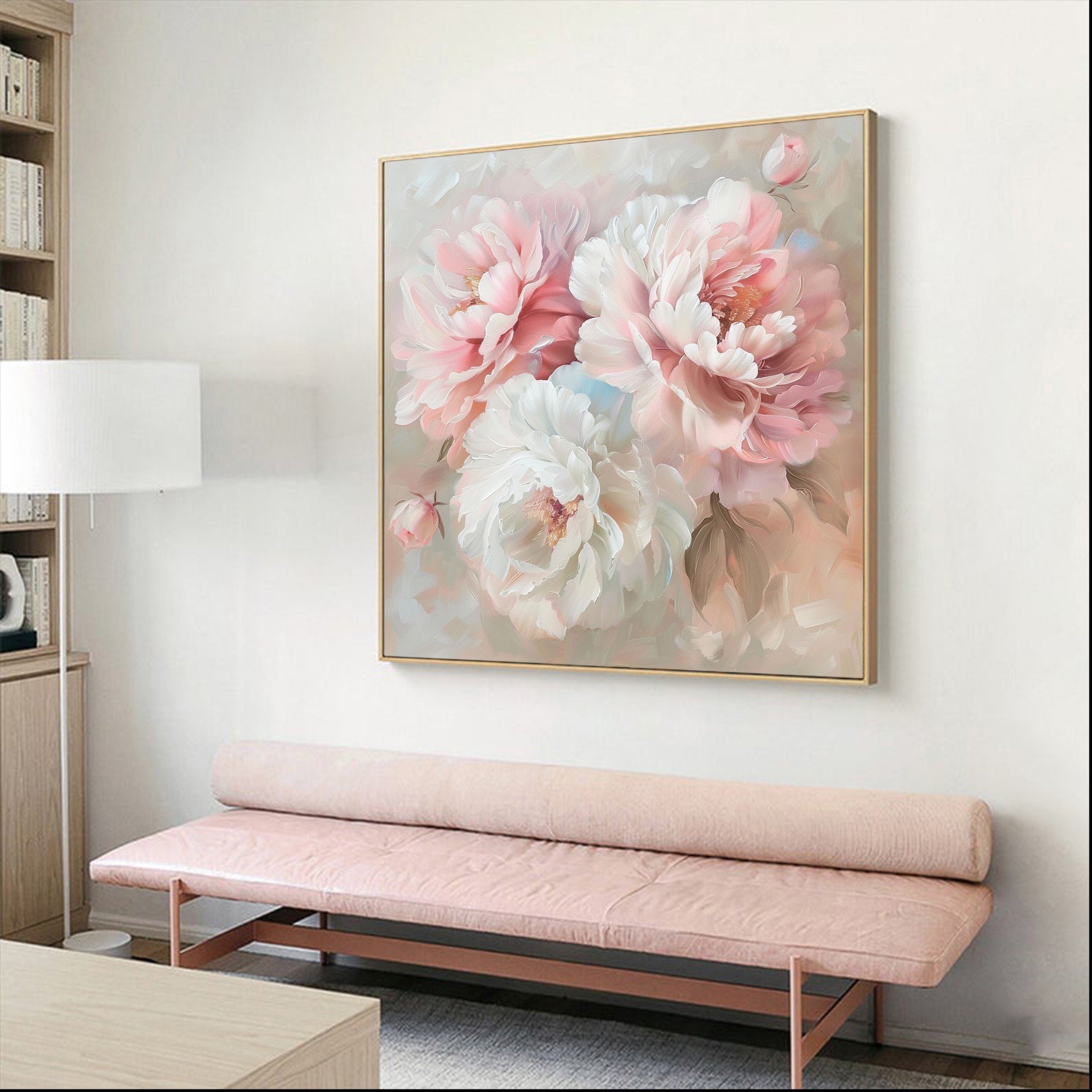 Original Flower Oil Painting on Canvas,large Pink Rose Floral Painting ...