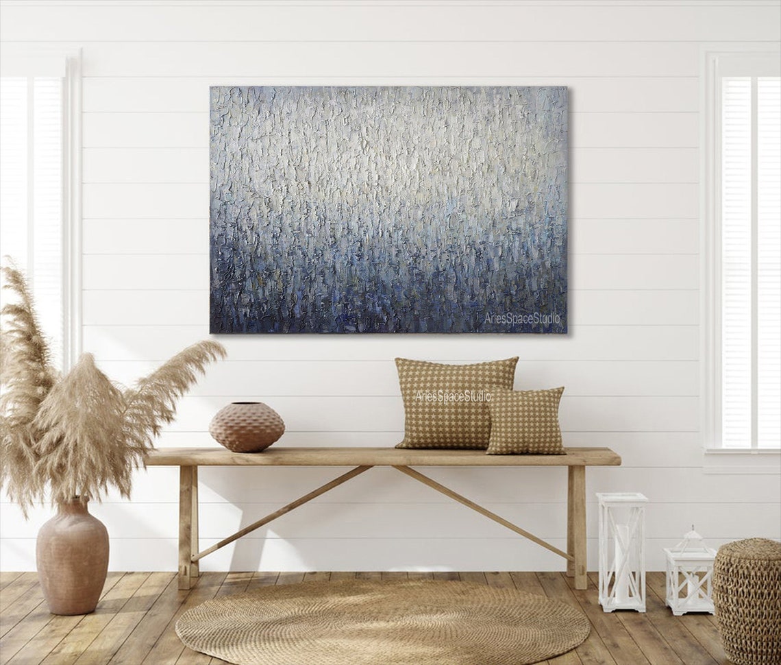 Large Original Blue Gray Abstract Painting on Canvas Abstract Acrylic ...
