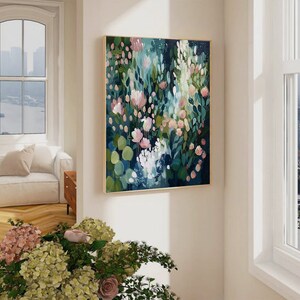 Original Green Flower Oil Painting on Canvas Abstract Green Floral Art ...