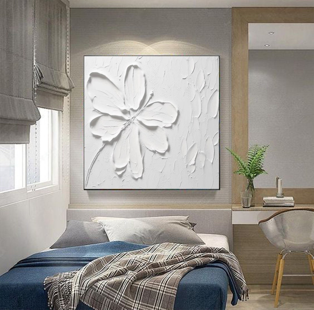 3D White Flower Abstract Painting on Canvas Original White Texture ...