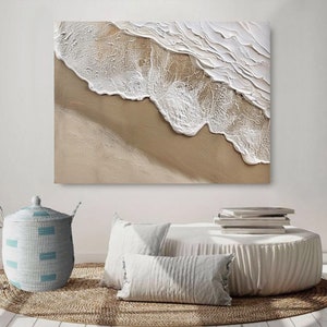 Original Beige Texture 3D Ocean Waves Painting on Canvas,wabi-sabi ...