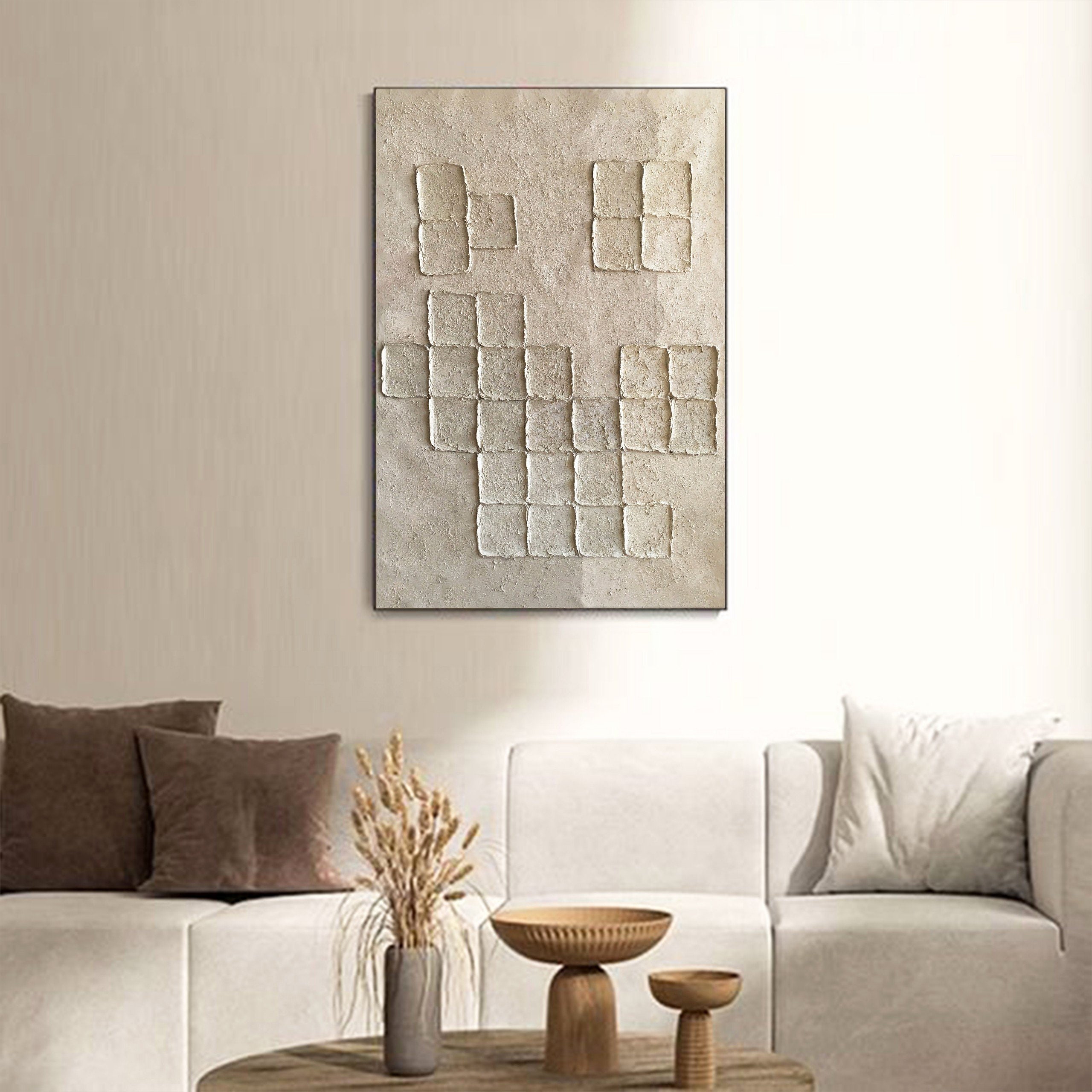 3D Minimalist Painting Textured Wall Art Beige Painting on Canvas Wabi ...