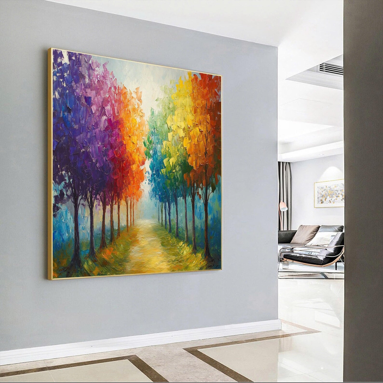 Colorful Forrest Oil Painting on Canvas, Large Modern Abstract Painting ...