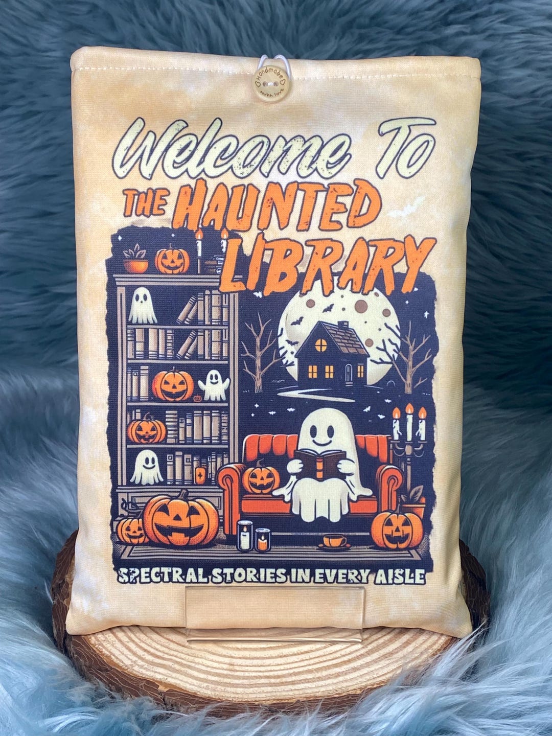 Ghost Haunted Library Book Sleeve: Padded Paperback Cover With Button ...
