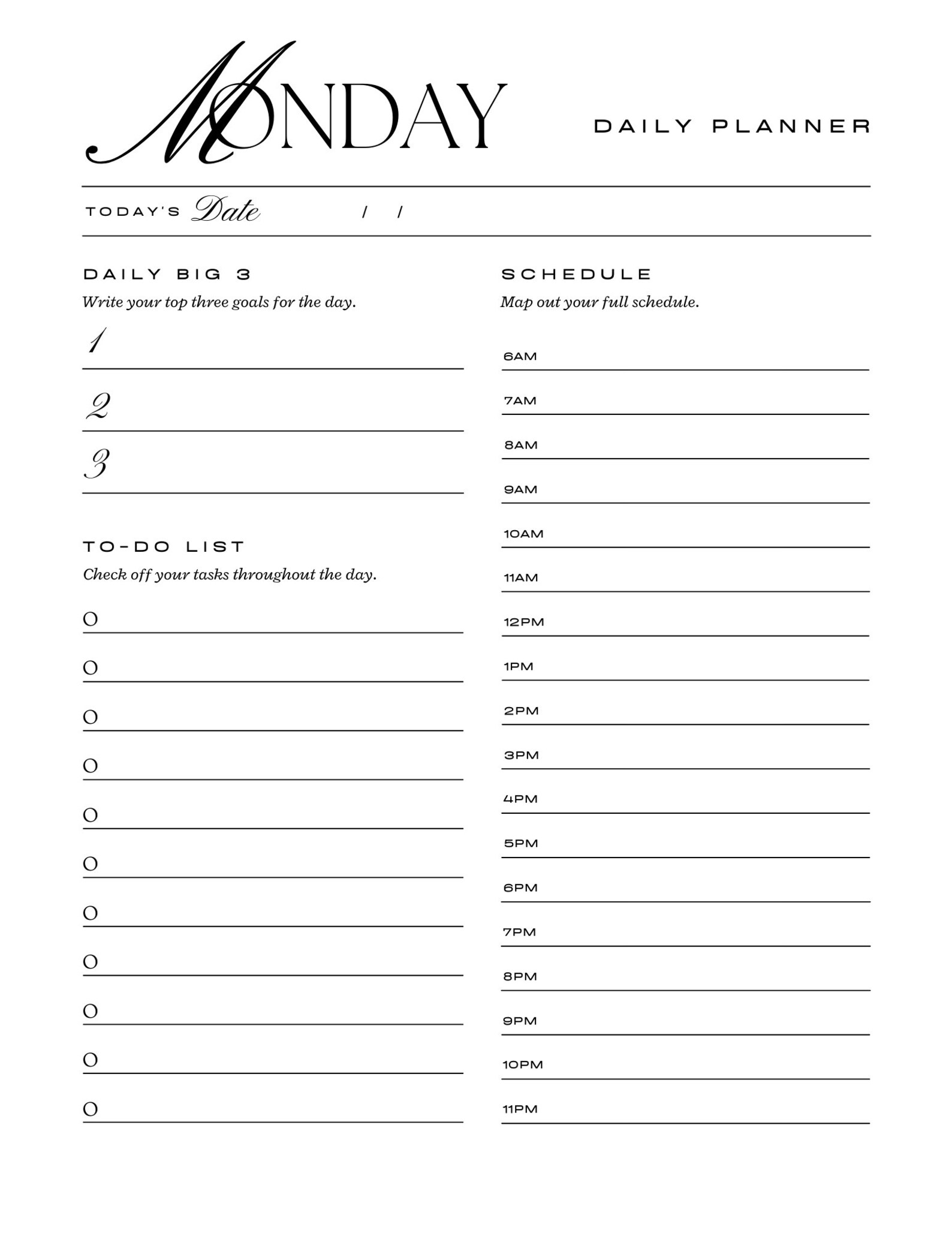 Elegant Printable Pdf Daily Planner Printable Pdf Daily - Etsy