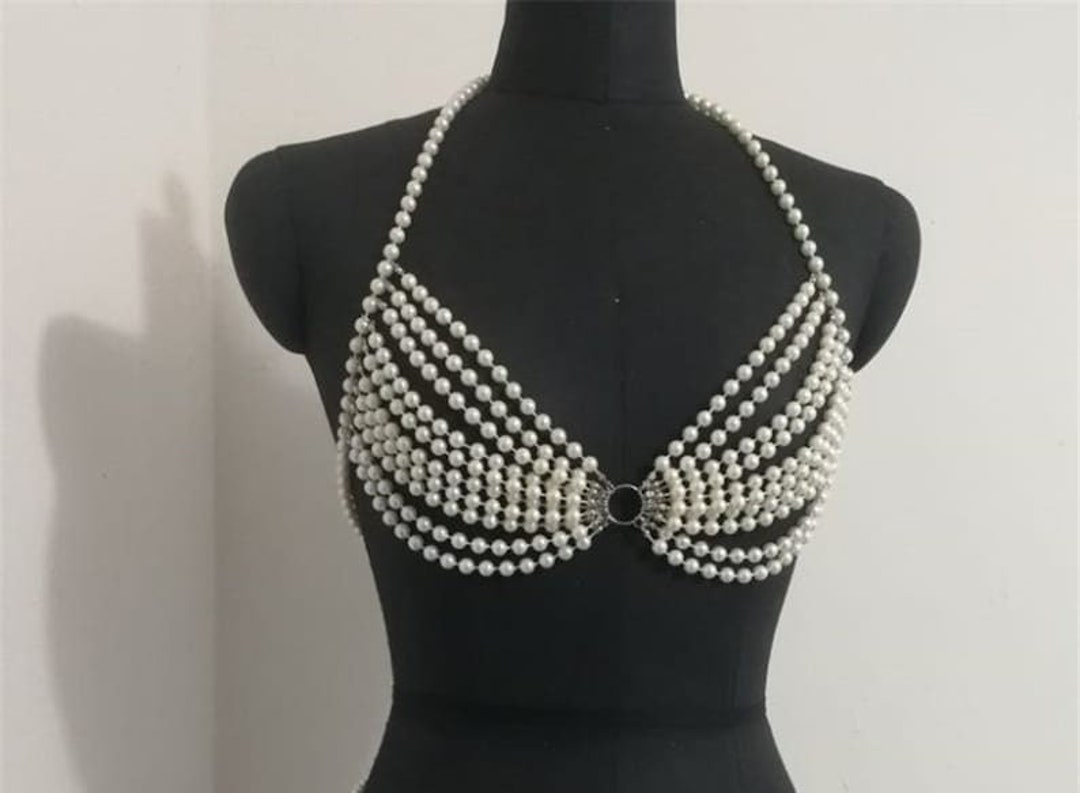 Unique Pearl Bra Body Chain Pearl Vest, Designed Pearl Body Suit Pearl ...