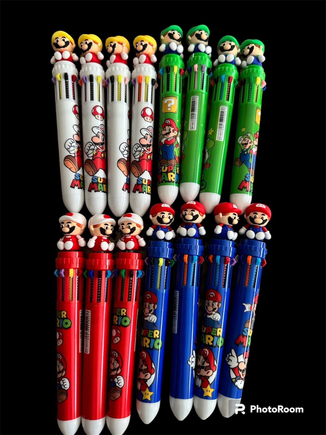12 Character, Pens With Multicolors, All in One 3 Res Mario and 3 Blue ...