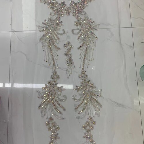 1 Pair Rhinestone Applique Pale Blue Beaded Crystal Patch - Etsy