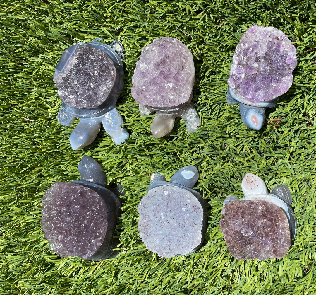 You Choose! Amethyst Druzy Agate Turtle Cluster Animal Carving US ...