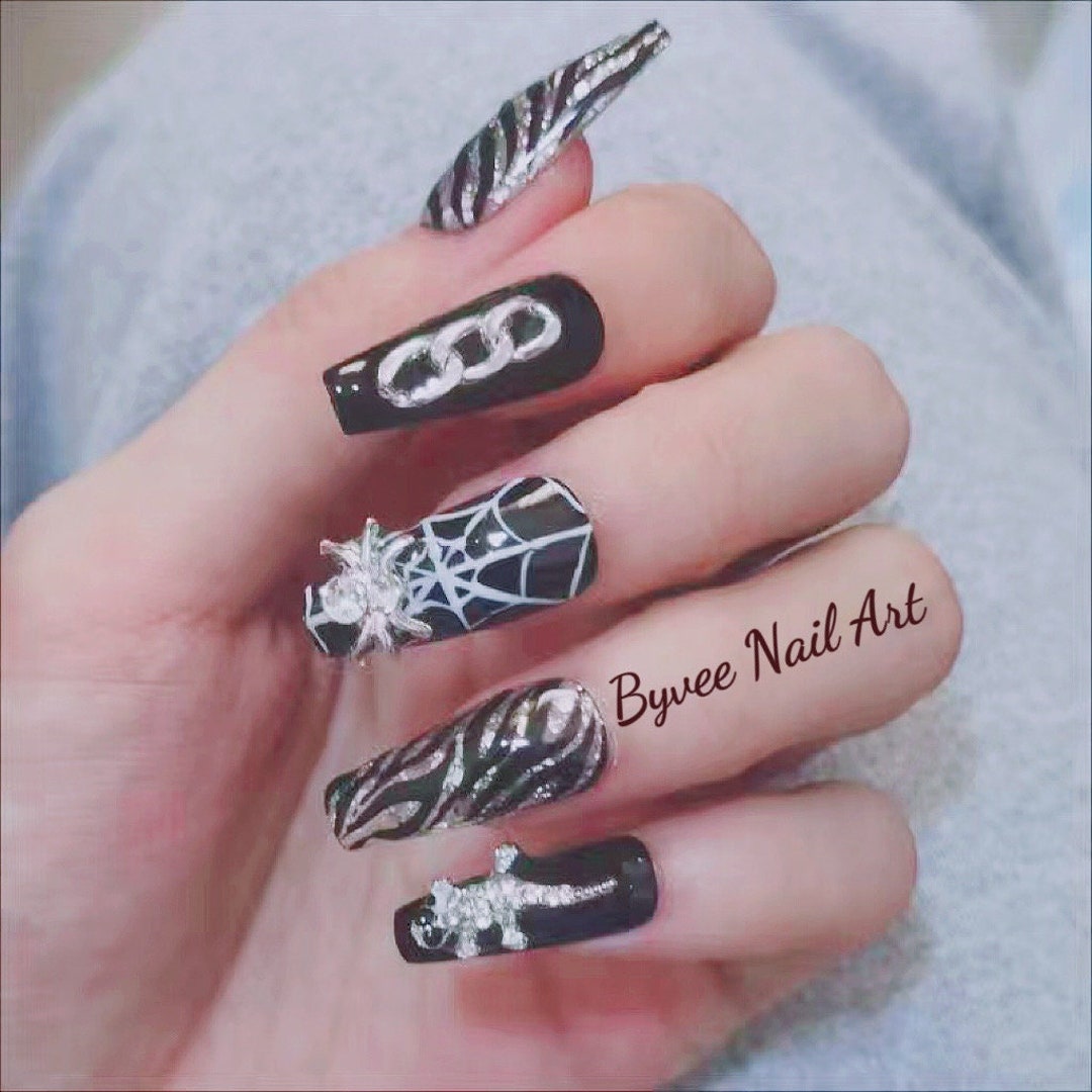 Personalized Zebra Print Crystal Spider Lizard Chain 3D Nail Charm ...