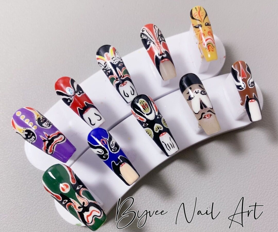Handmade Chinese Opera Mask Face Painting Press on Nails, Opera Art ...