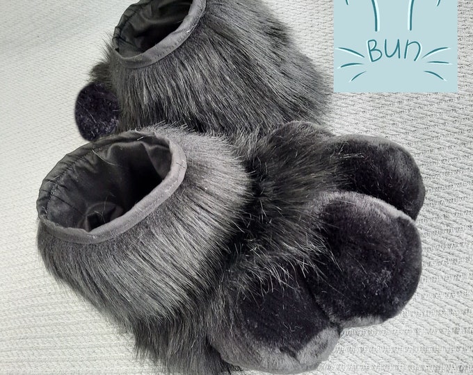 Black Furry Feet Paws.black Puffy and Fluffy Fur Paw Feet With White ...