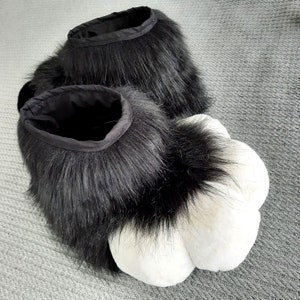 Black-white Furry Feet Paws. Black and White Puffy and Fluffy Fur Paw ...