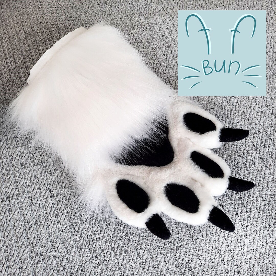 White Animal Paws With Black Pads and Claws, Puffy Cosplay Gloves ...