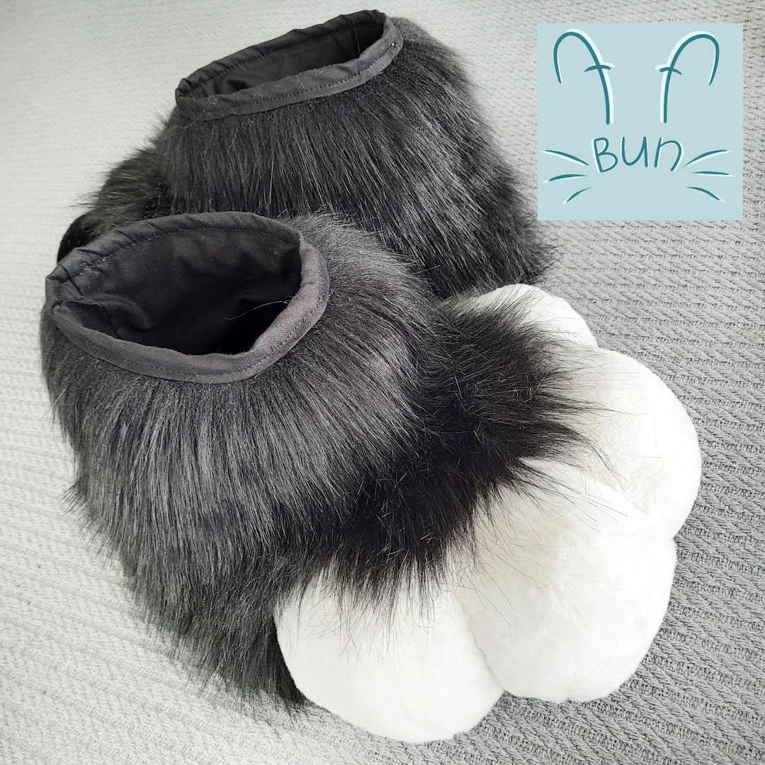 Black-white Furry Feet Paws. Black and White Puffy and Fluffy Fur Paw ...