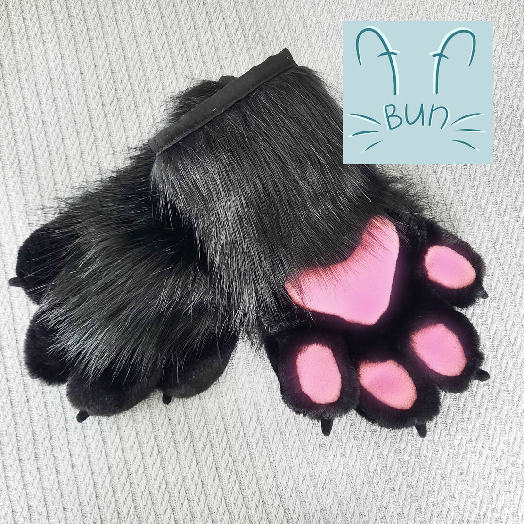 Black Animal Paws With Pink Pads and Claws, Puffy Cosplay Gloves, Puffy ...
