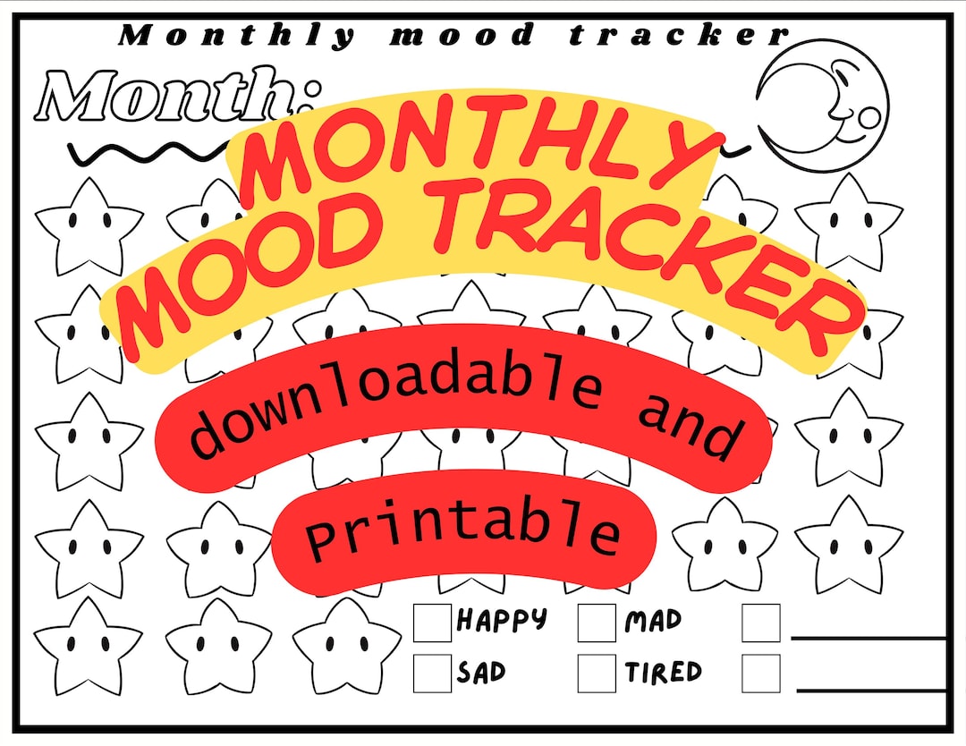 Monthly Mood Tracker Printable | Cute Star Mood Chart | Mental Health ...