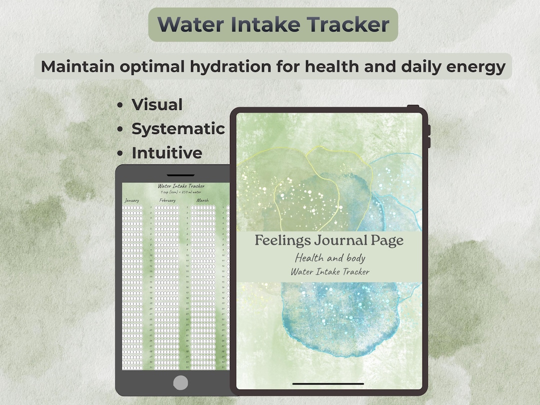 Monthly Water Intake Tracker Digital Hydration Log Health and Body ...