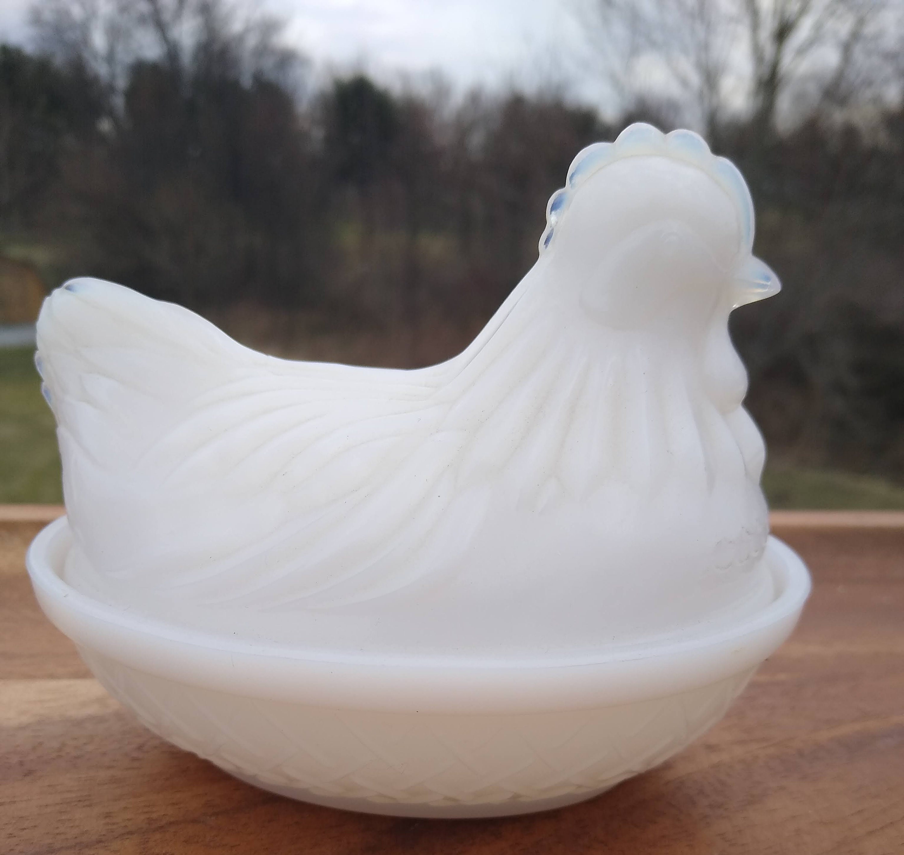 Vintage Hen on a Nest Milk Glass Candy/trinket Dish Hazel Atlas Chicken ...
