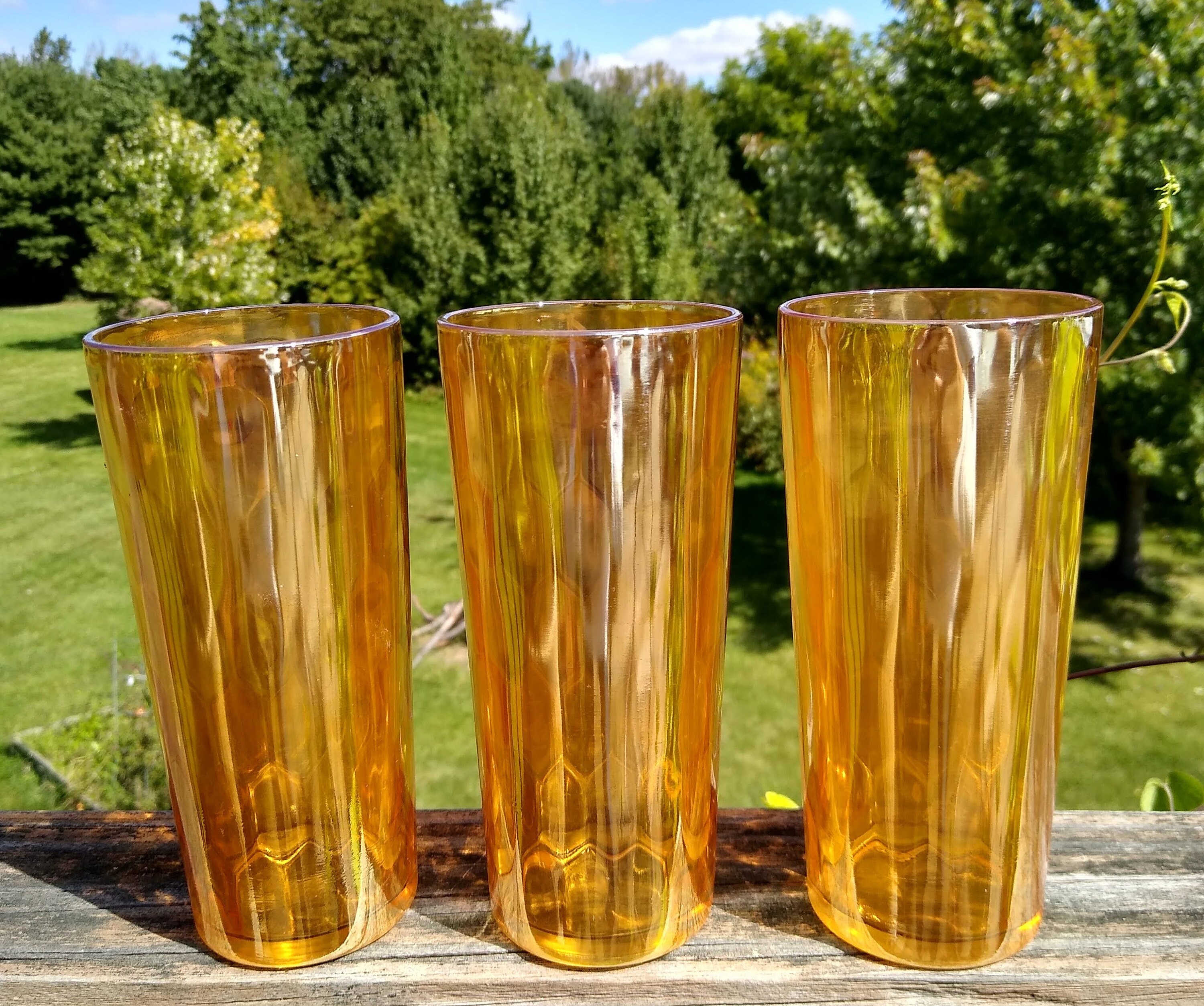 Vintage Lusterware Hex Optic Flat Bottom Glasses Jannette Marigold Set ...